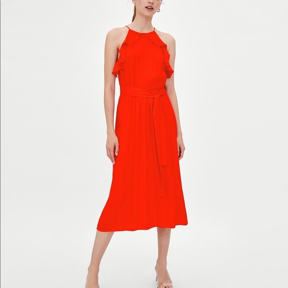 Zara | Dresses | Zara Red Long Jacquard Dress Nwt | Poshmark